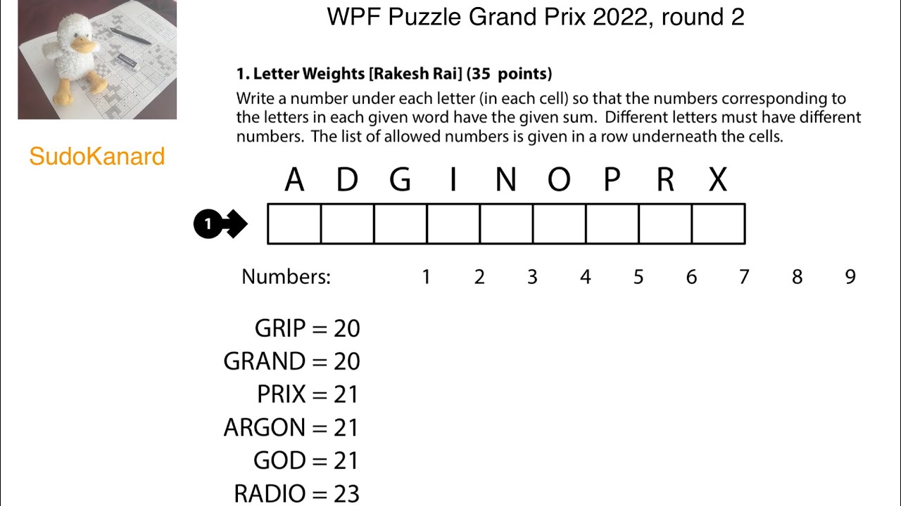 [Eng] Letter Weights, by Rakesh Rai (WPF Puzzle Grand Prix 2022, round ...