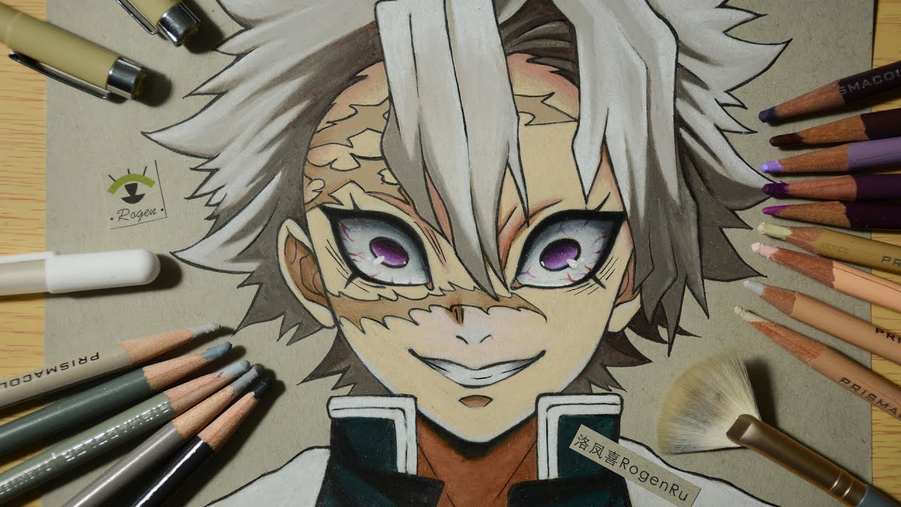 Drawing anime, Demon Slayer, how to color manga of Shinazugawa Sanemi ...
