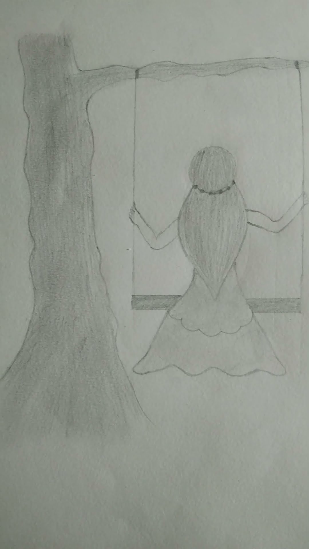 Girl sitting on a swing easy pencil drawing //How to draw a girl ...