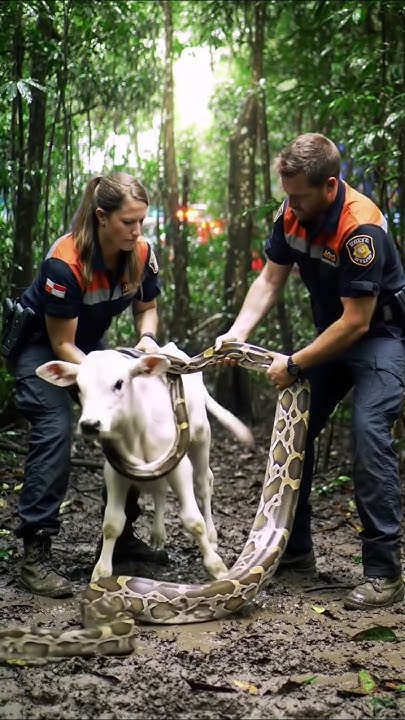 Rescuers Save Baby Cow from GIANT Python Attack #shorts - YouTube