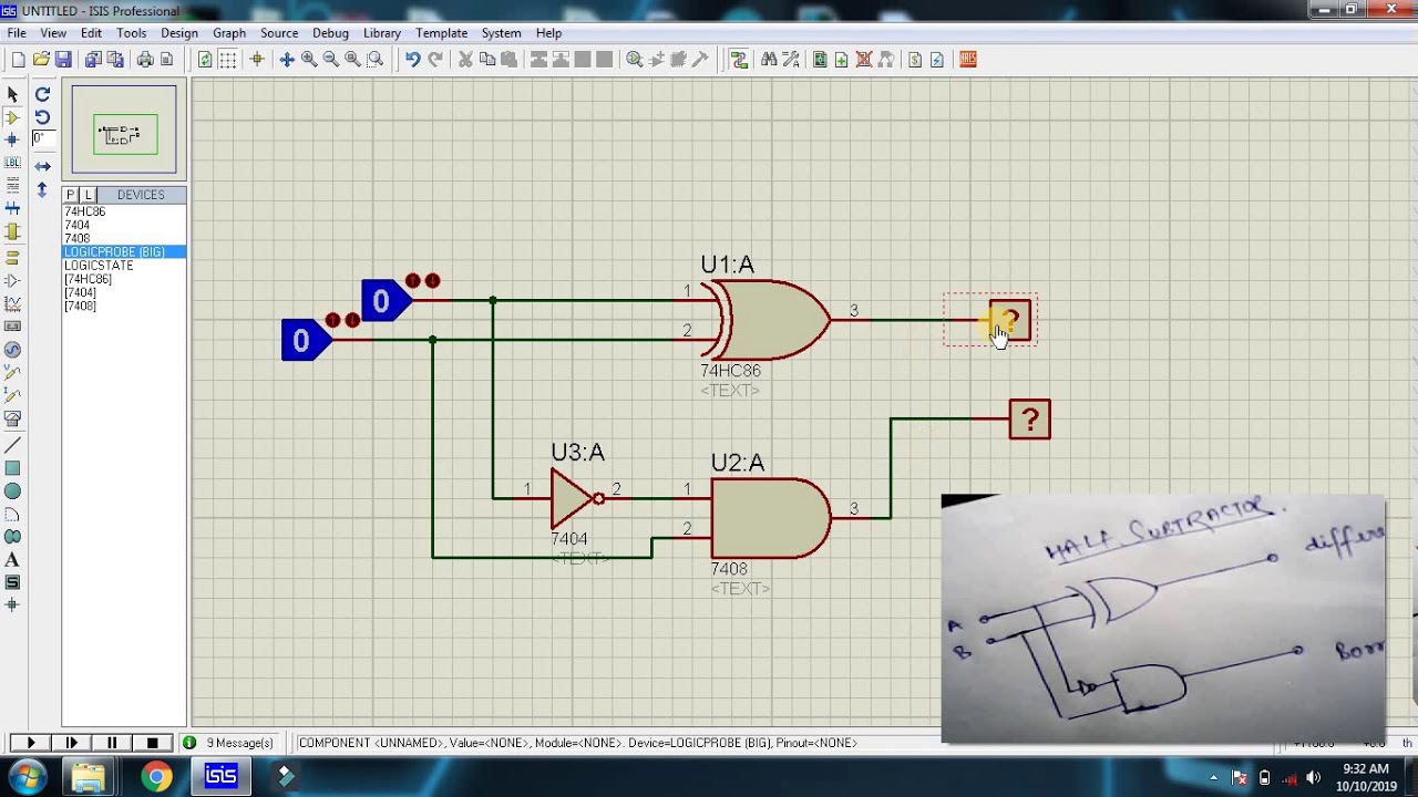 How To Make half subtractor Using On Proteus //2021 // @dtechece - YouTube