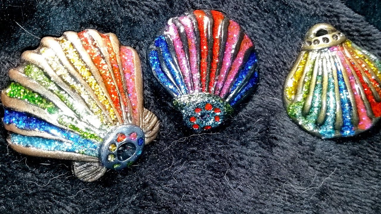 Glitter and polymer clay shell pendant! Tutorial - YouTube