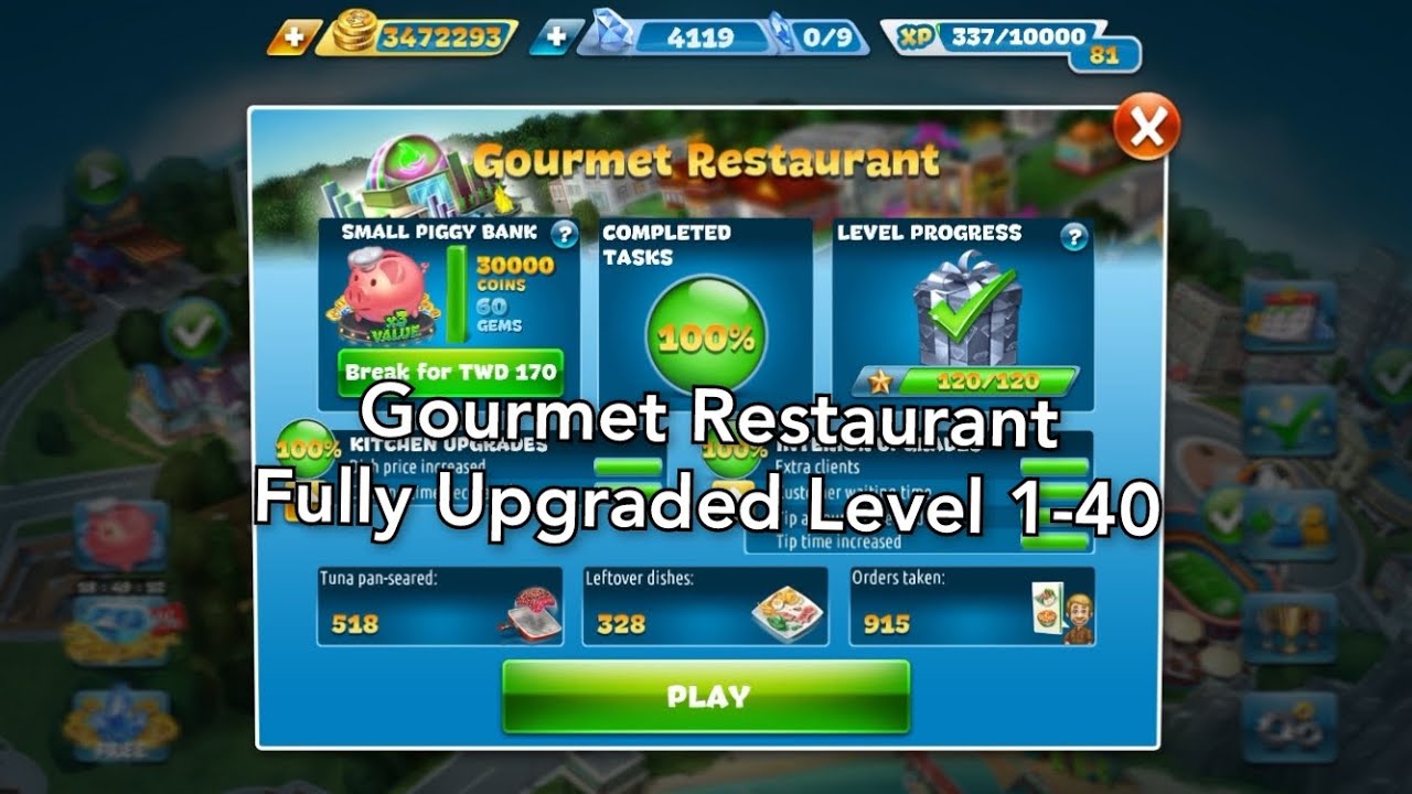 Cooking Fever-Gourmet Restaurant Level 1-40 (3 Stars) Fully Upgraded ...