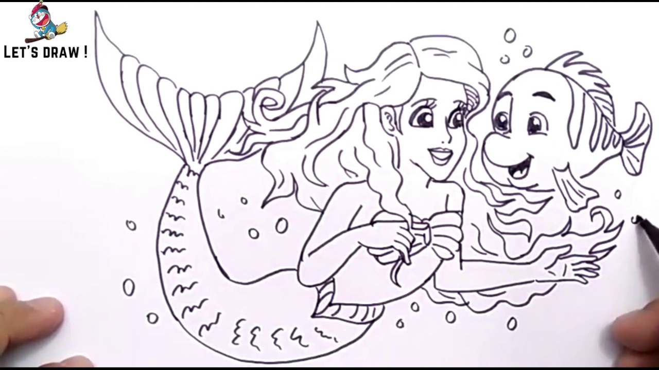 How to draw mermaid with fish by lofi drawing - YouTube