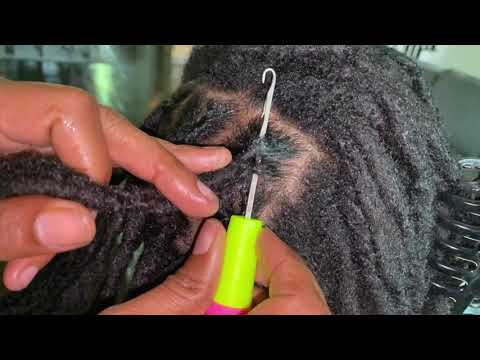 Easy way to interlock locs with a crochet needle - YouTube
