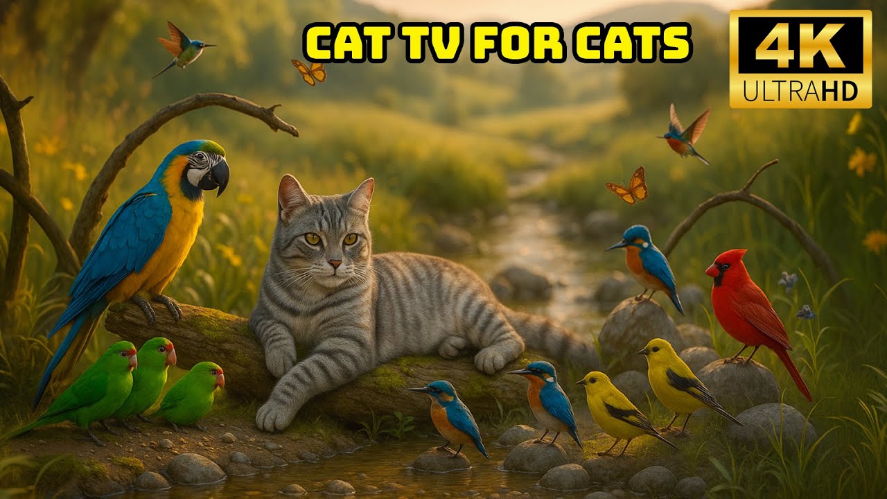 Cat TV for Cats to Watch 🌿 Birds Chirping and Squirrels Gathering ...