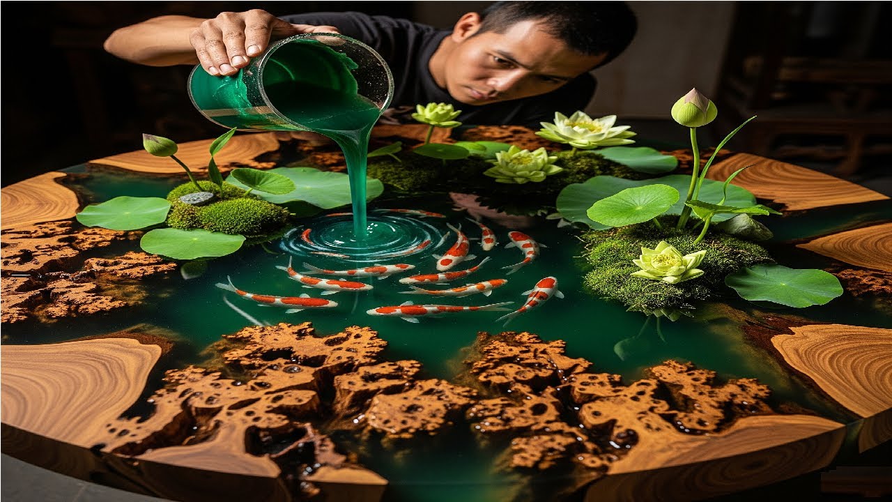 The Whole Process Of Making A KOI FISH Table with WOOD and EPOXY RESIN ...
