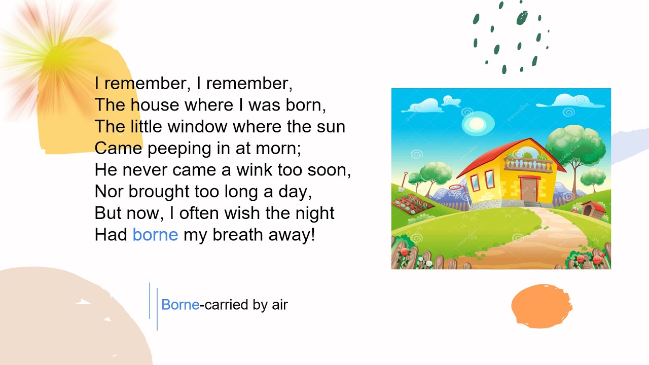 CLASS 4 ENGLISH LITERATURE- I remember I remember By Thomas Hood - YouTube