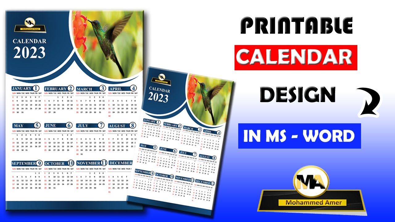 2023 printable calendar design in Ms - word - YouTube