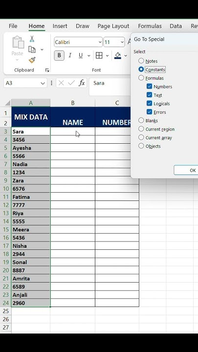 "How to Separate Names and Numbers into Different Columns in Excel 📊 ️"#excel#dataentry# ...