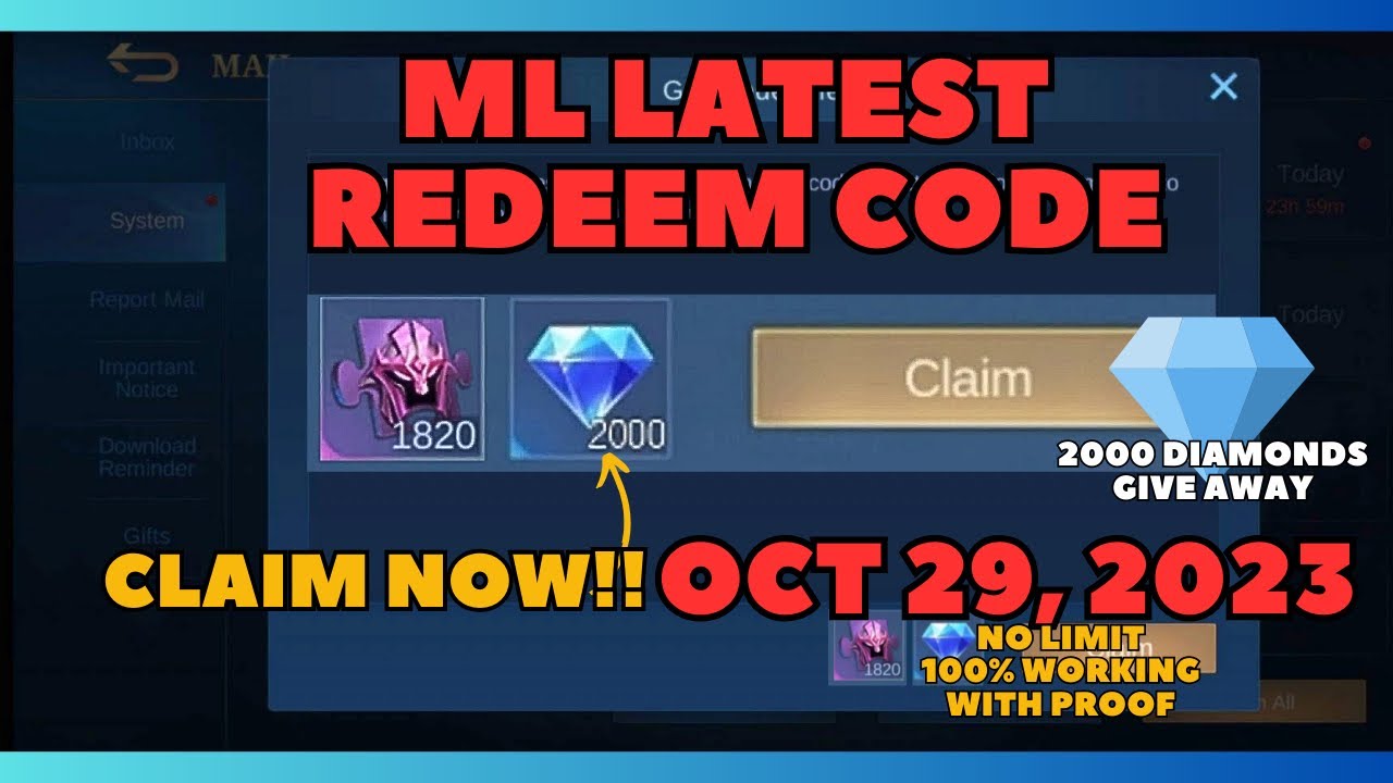 Mobile Legends Redeem Code for October 29 2023 2000 Diamonds Give Away ...