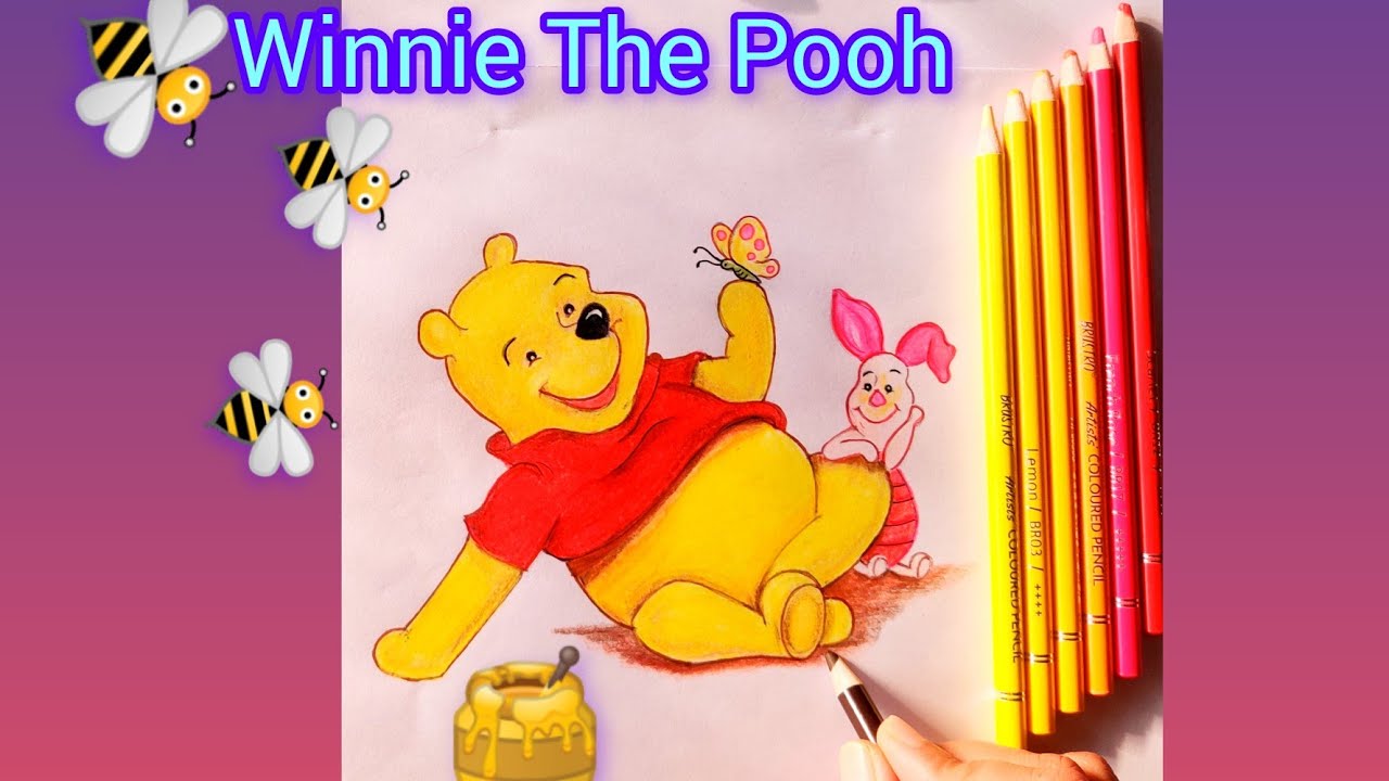 How to draw a cute Winnie the Pooh 🐻🍯 🐝 | Disney Cartoon Character ...