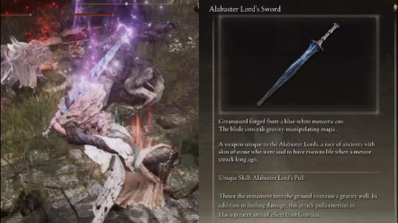 Elden Ring Alabaster Lord's Sword Location and Move Set Demonstration Gravity Well Greatsword ...