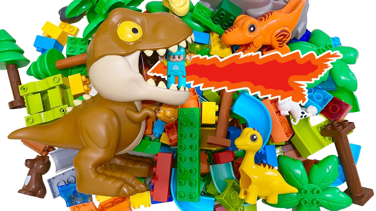 Dinosaur trex marble run LEGO blocks building trix track ASMR funny ...