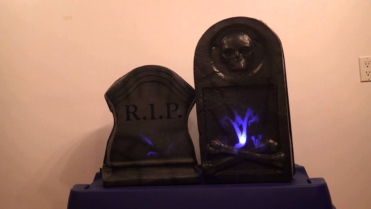60 2x tombstones with lights and sounds - YouTube