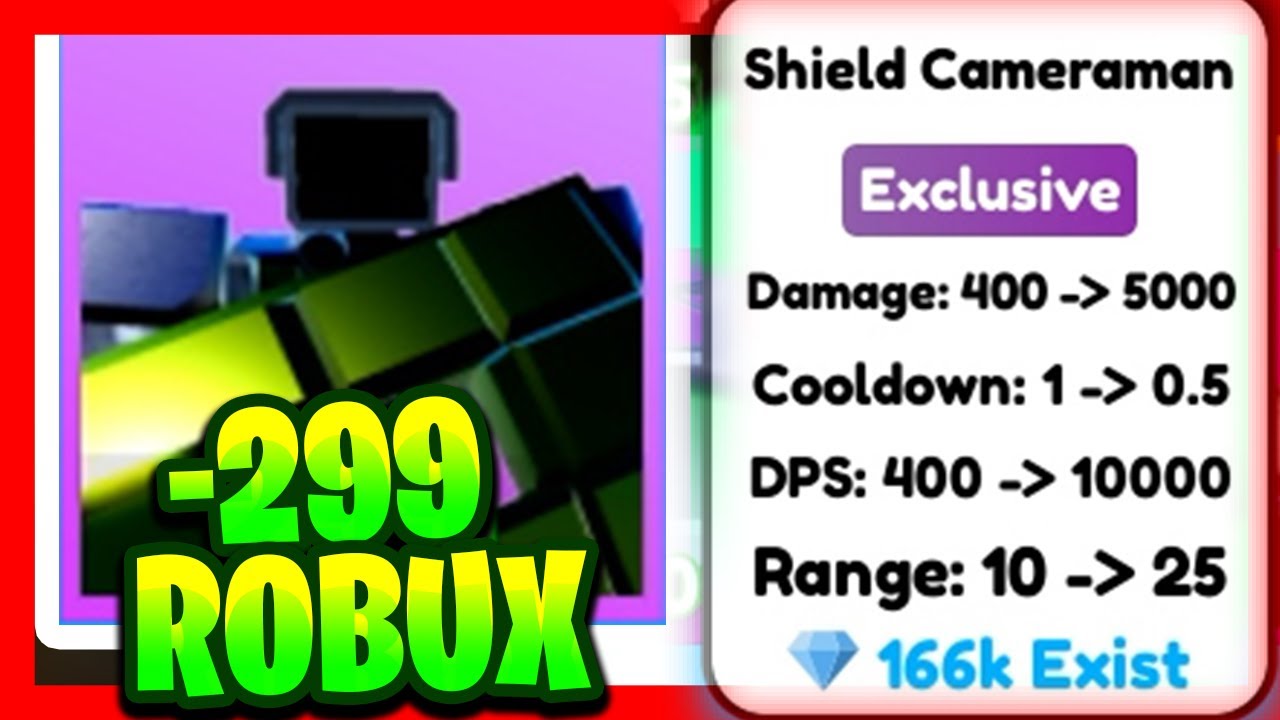 Kupiłem SHIELD CAMERAMAN za 299 ROBUX 🤪 Roblox Toilet Tower Defense ...