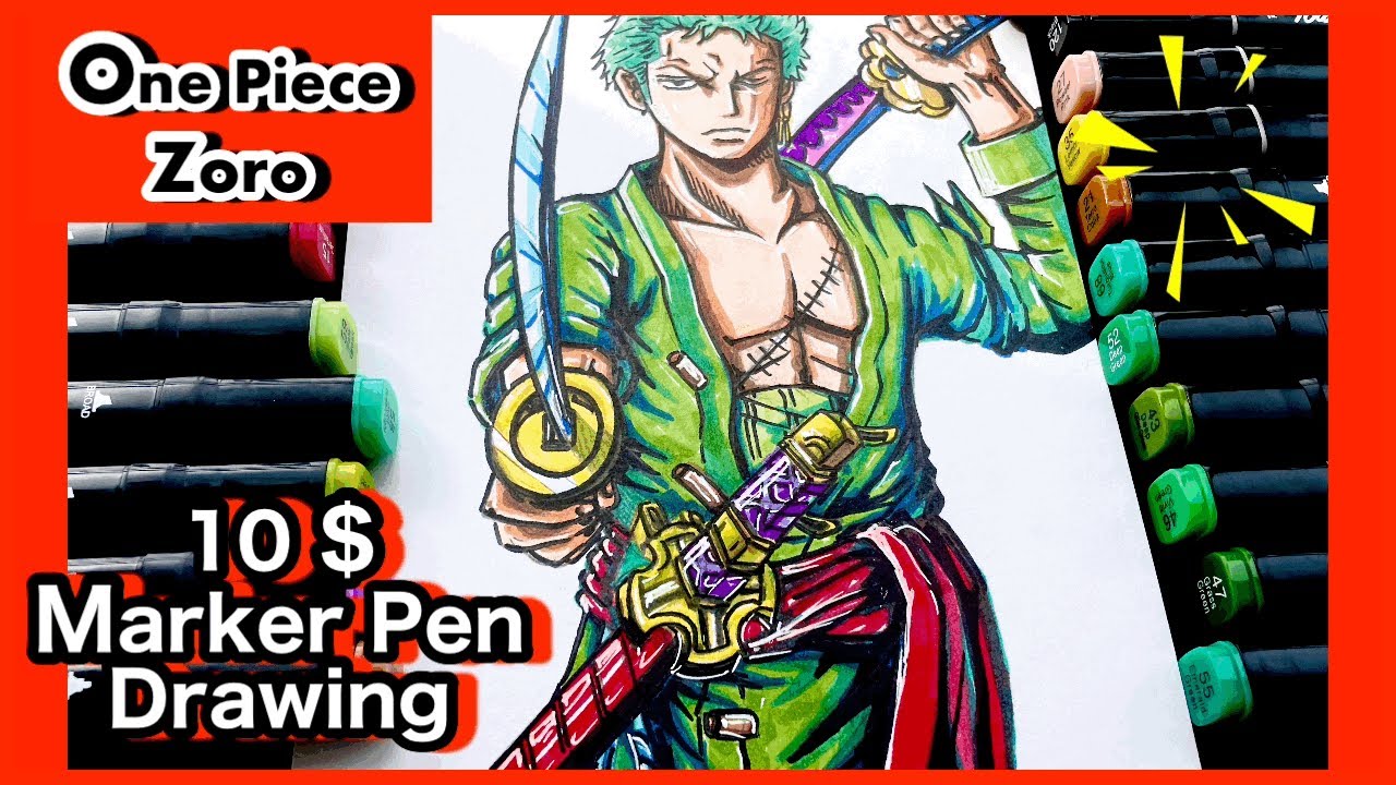 Marker Pen Drawing/ Zoro of One Piece Cartoon - YouTube