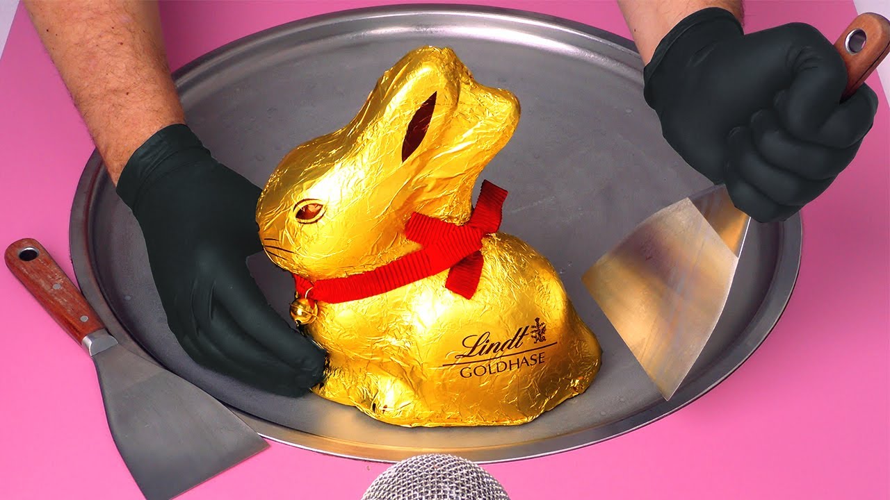 Giant Lindt Gold Bunny becomes Chocolate Ice Cream Rolls - can you find ...