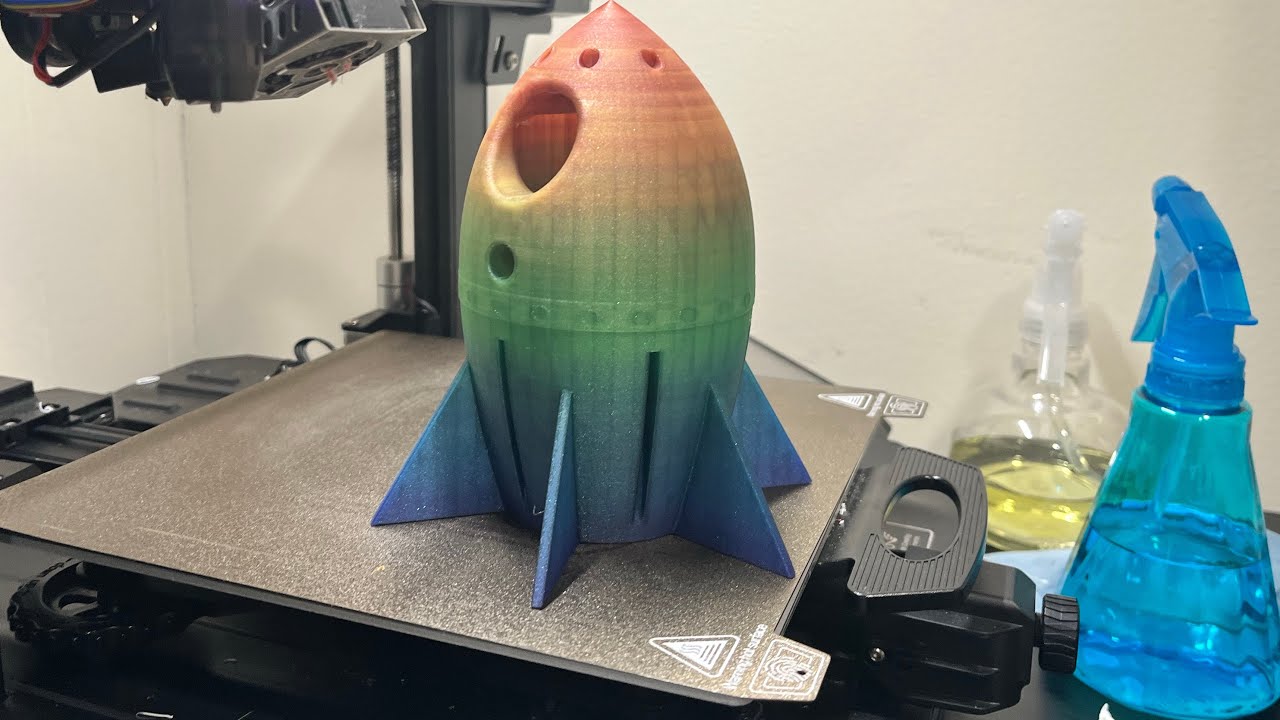Bambu Lab A1 3d printed Rocket Chameleon Rainbow Chrome Filament - YouTube