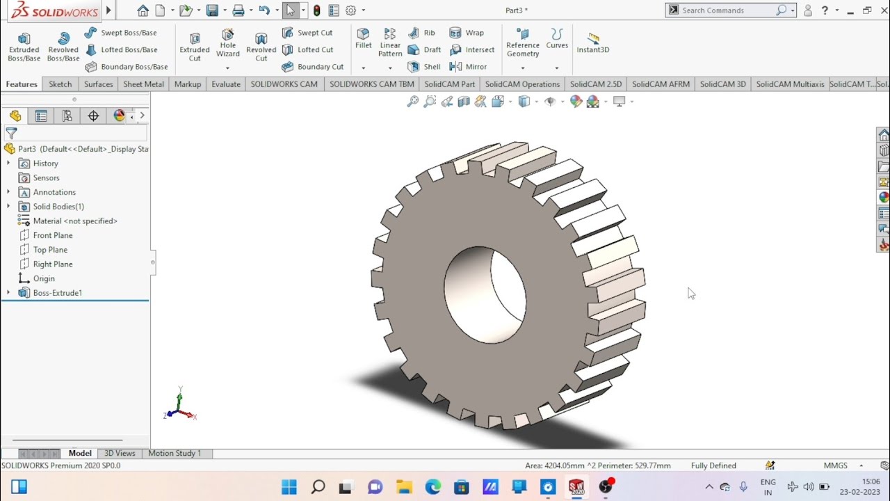 solidworks tutorial, how to make a simple gear - YouTube