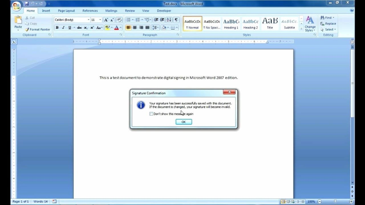 Digital Signing in Microsoft Word 2007 - YouTube