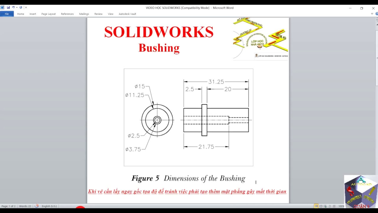 SOLIDWORKS VẼ CƠ BẢN CHI TIẾT BUSHING - YouTube