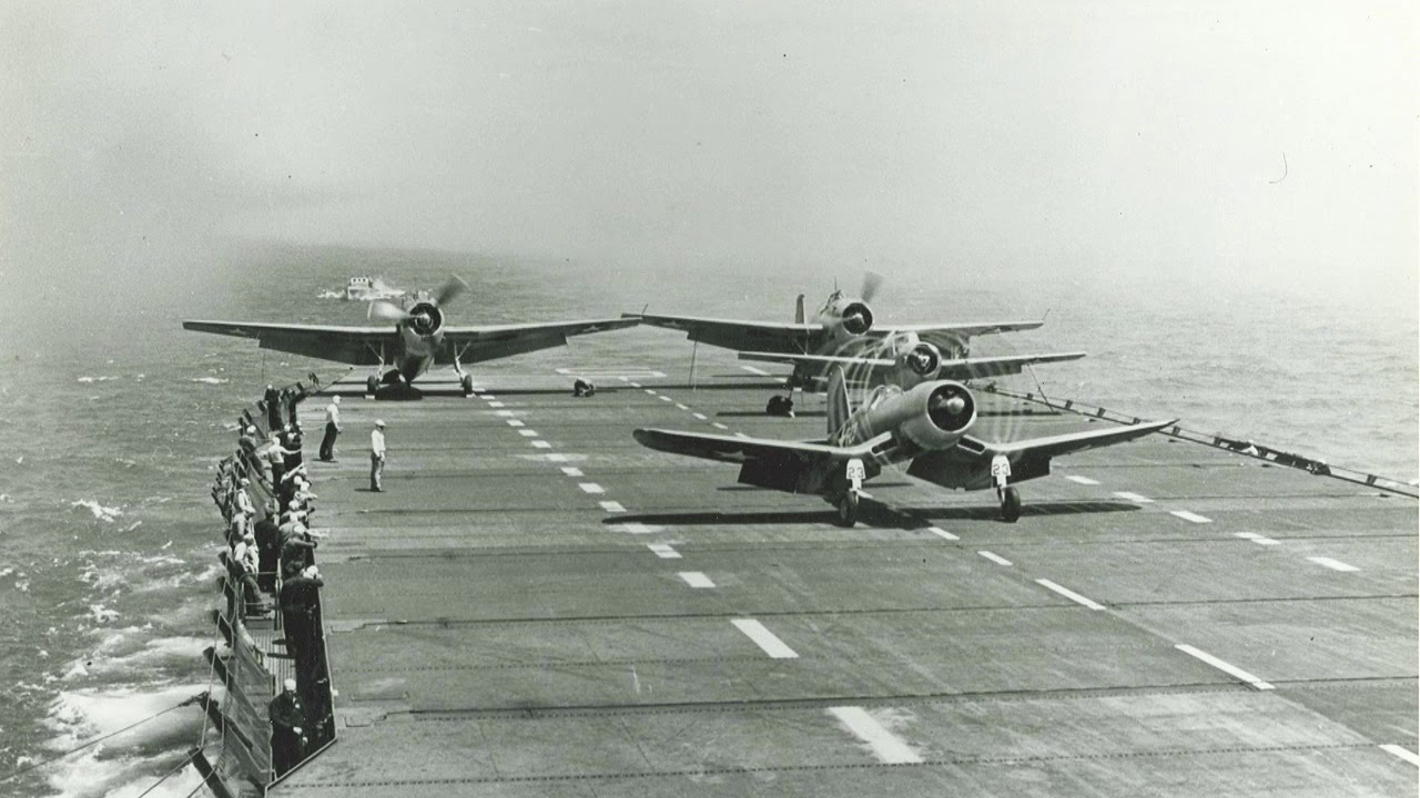 Grumman F4F Wildcats take off from aircraft carrier - YouTube