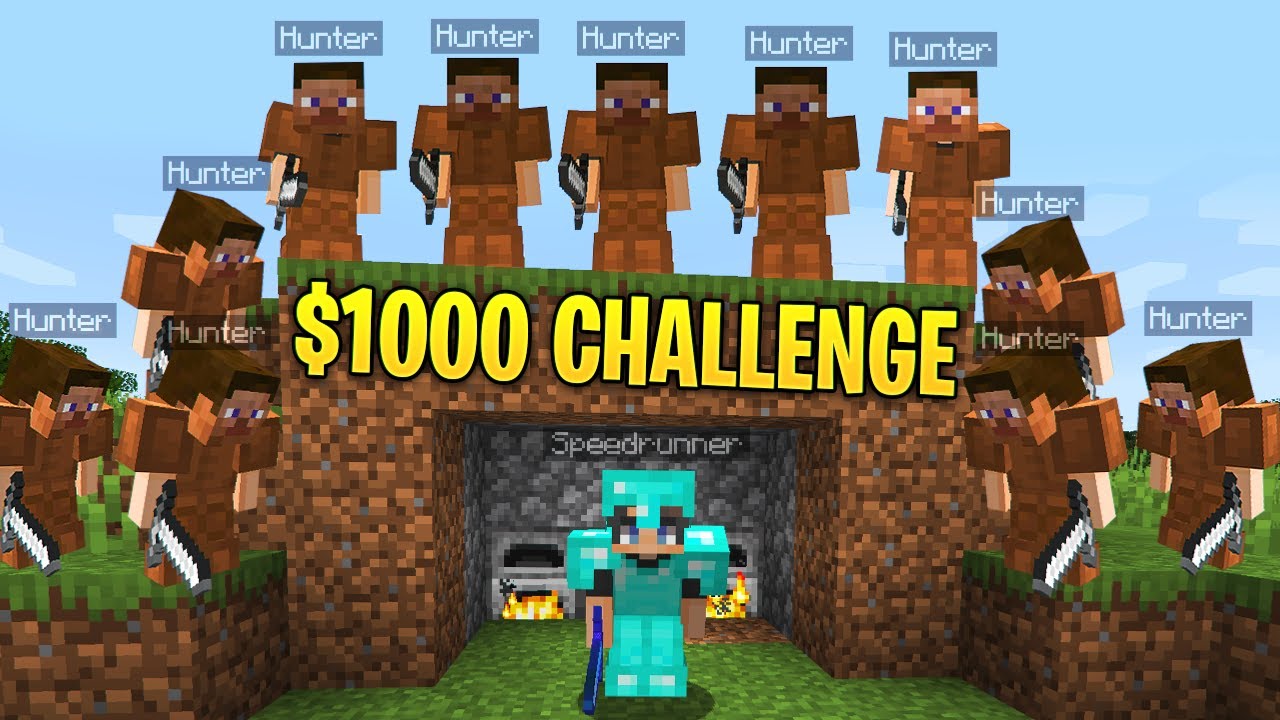 Minecraft Manhunt vs 100 Hunters FOR $1000! - YouTube