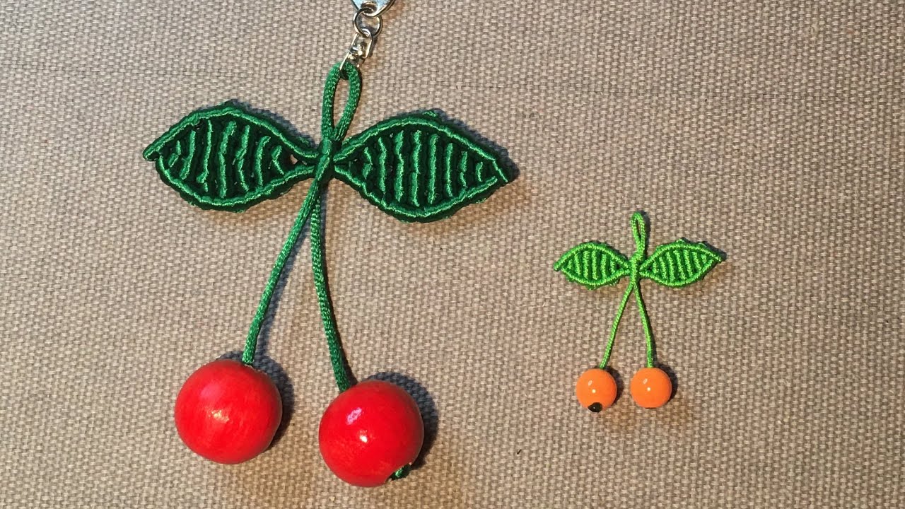 macrame key chain red cherry porte-cles cerises rouges - YouTube