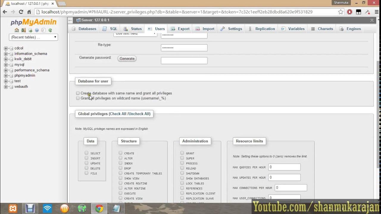 Create-Edit-Delete USERS in PHPMyadmin - YouTube