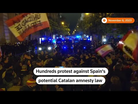 Hundreds protest against Spain's potential amnesty law - YouTube