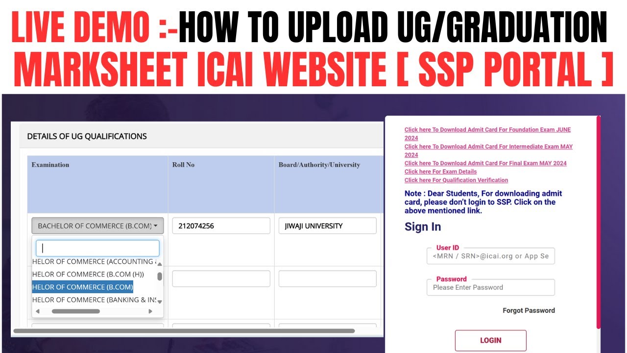 live Demo:- How to Upload Ug Marksheet in ICAI Portal | How to upload ...