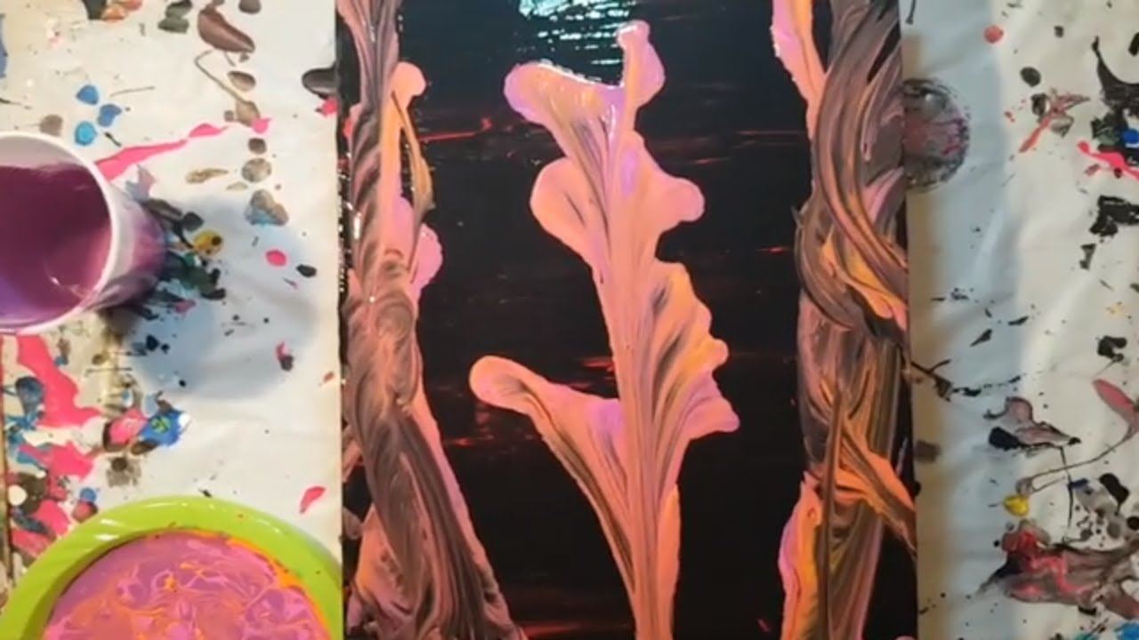 Acrylic pour string pull on negative space - YouTube