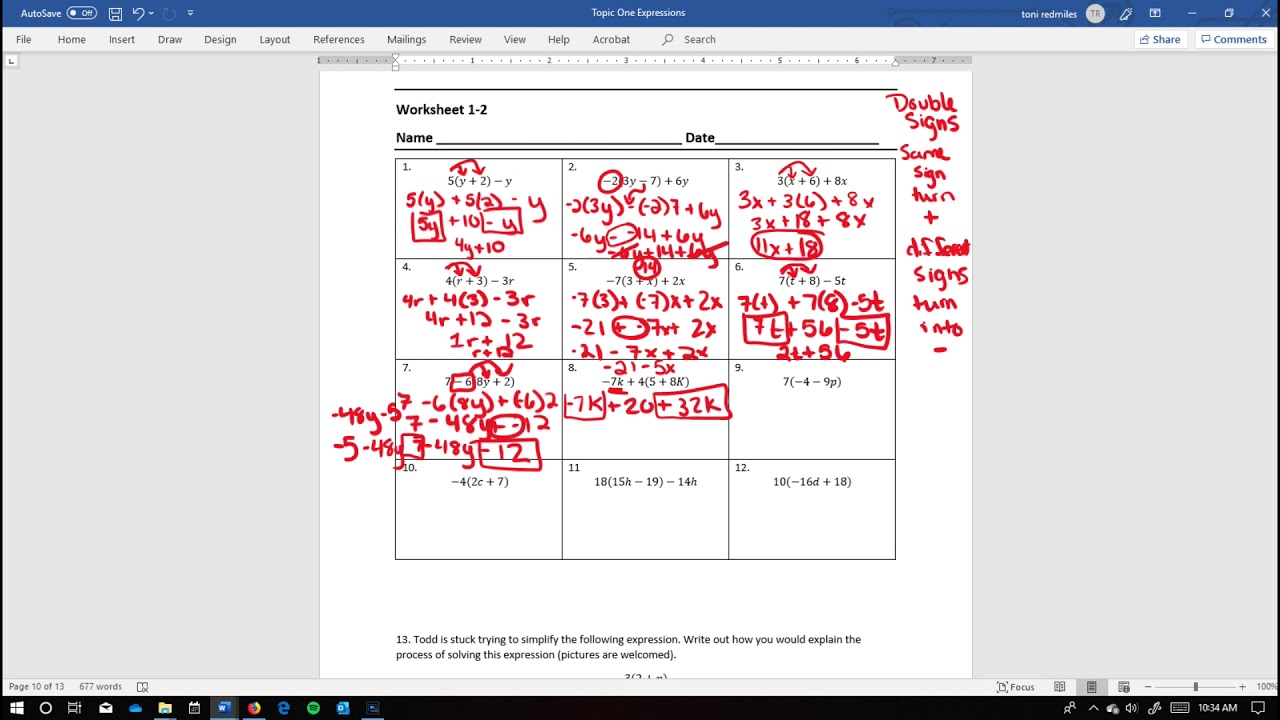 The language of algebra worksheet 1-2 - YouTube