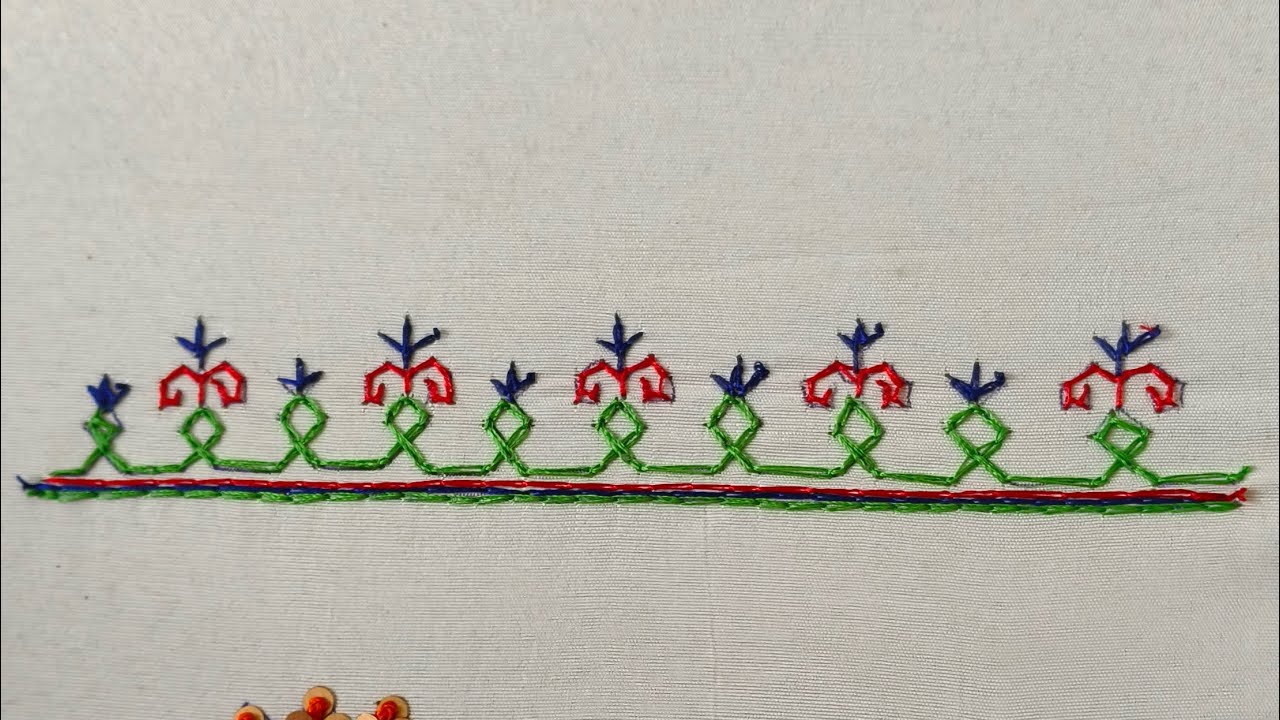 Kutchhi work borderline tutorial|| Traditional handwork using aari needle || Very easy ...