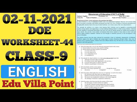 Class 9 English Worksheet 44 (02/11/2021) | Class 9 English | Edu Villa ...