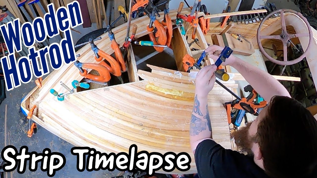 Strip Planking the Wooden Boat Tail Speedster - YouTube