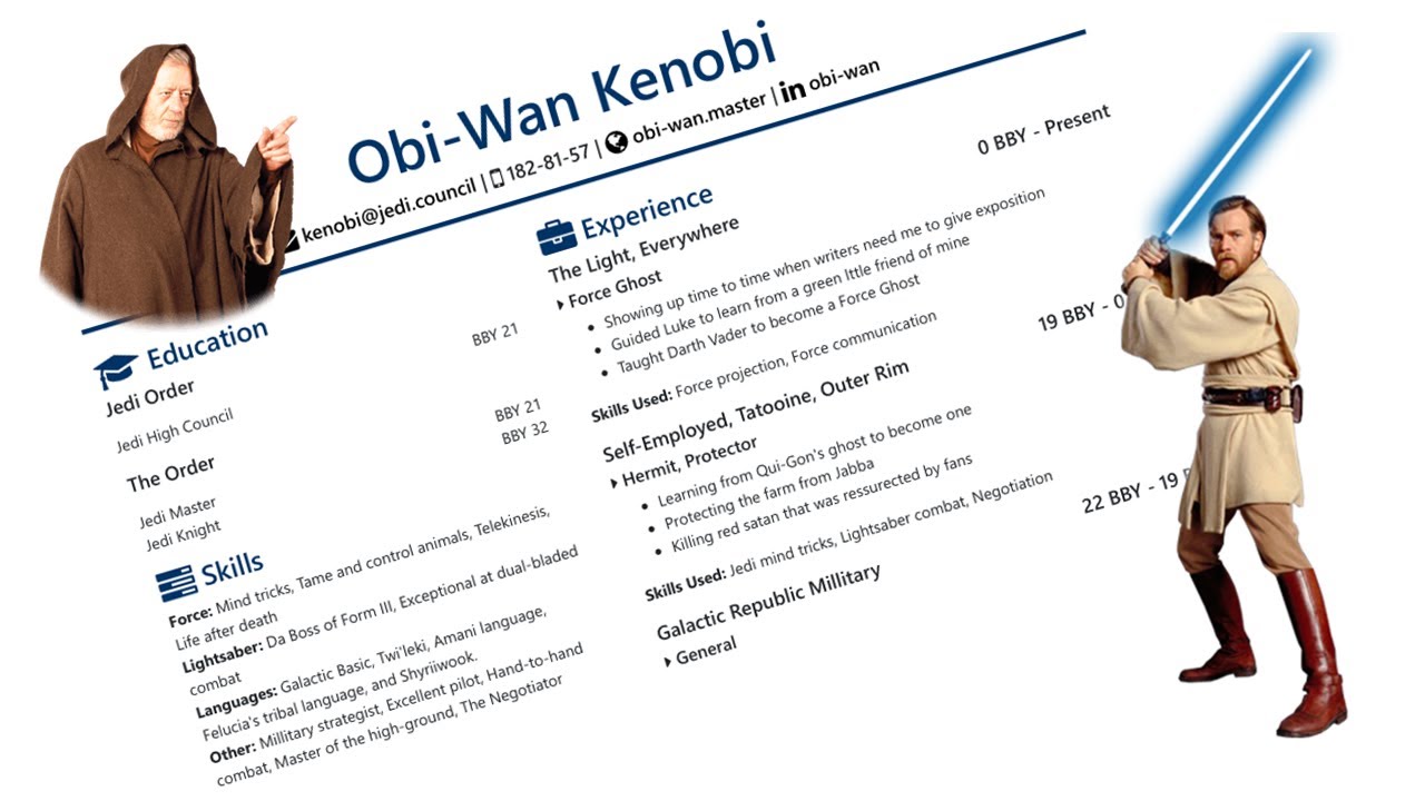 Creating Obi-Wan Kenobi's Resume using HTML, CSS, Bootstrap, Font ...