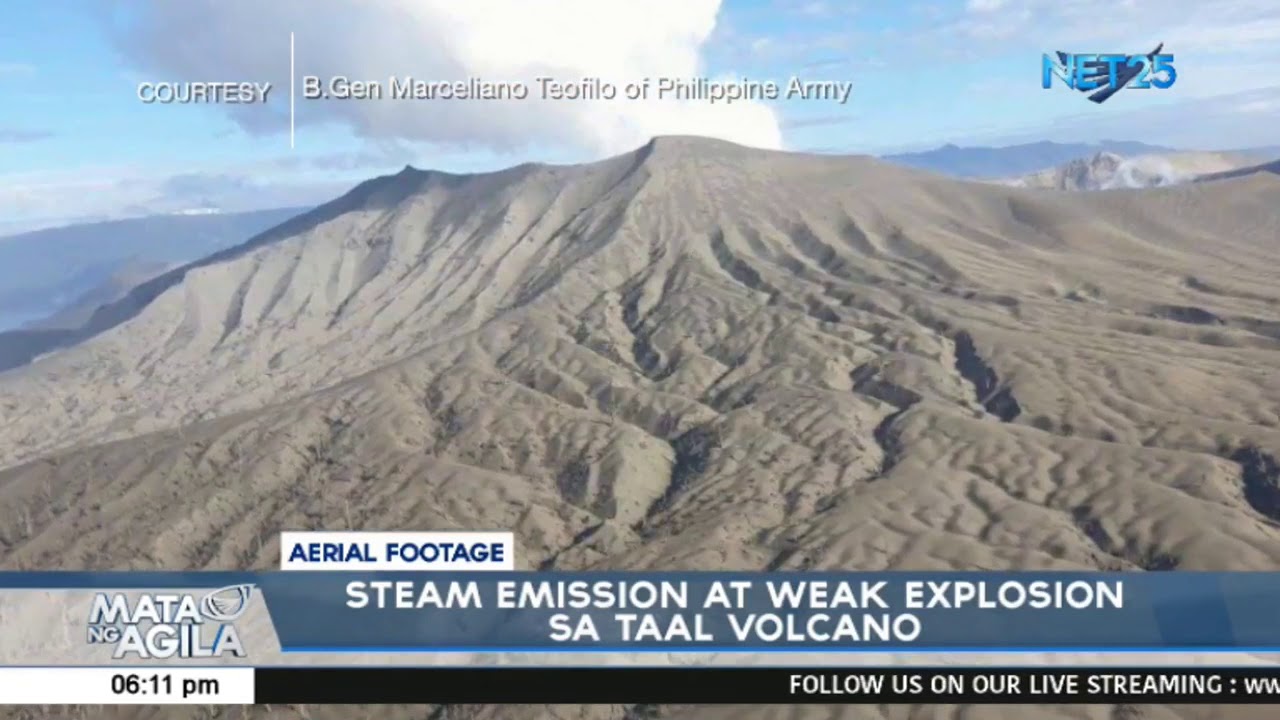 Steam emission at weak explosion sa Taal Volcano - YouTube