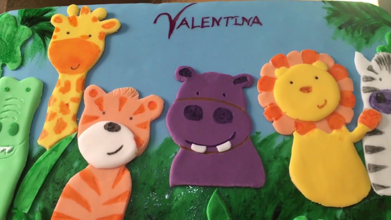 TARTA ANIMALES SELVA fondant 2D- Jungle animals fondant 2D cake - YouTube