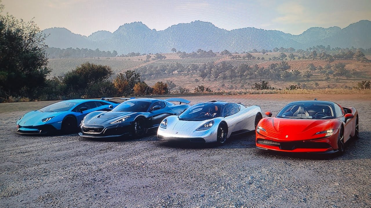 Forza Horizon 5 drag race Ferrari SF90 Stradale Vs GMA T.50 Vs Rimac ...