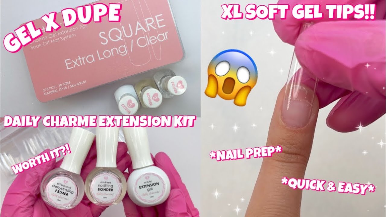 TRYING DAILY CHARME 3 STEP GEL EXTENSION KIT | XL SQUARE SOFT GEL NAIL ...