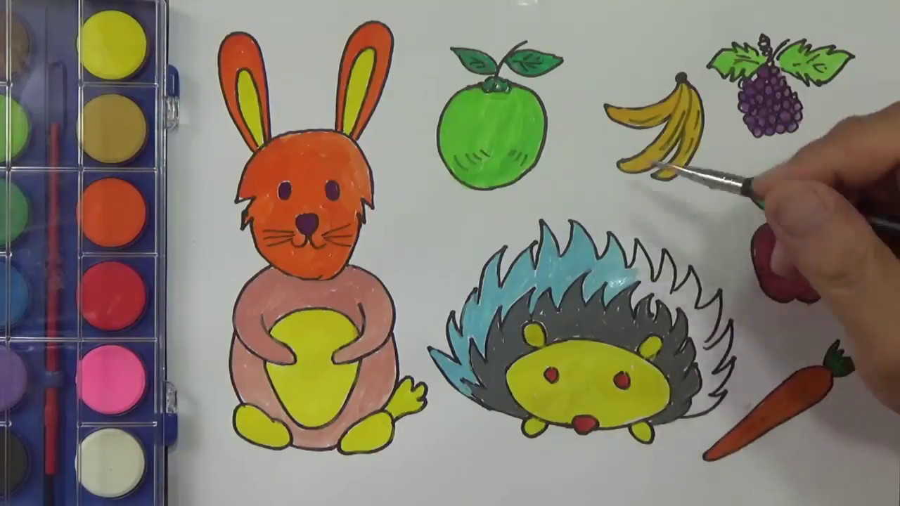 Animals and fruits Coloring Pages, Painting and drawing rabbit and ...