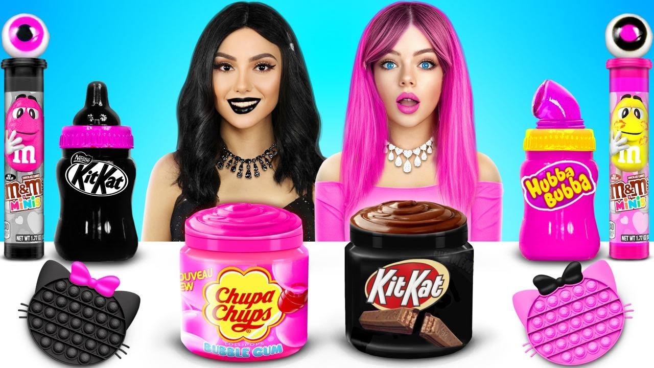 Pink VS Black Food Challenge | One Color Food Battle for 24 Hours by ...
