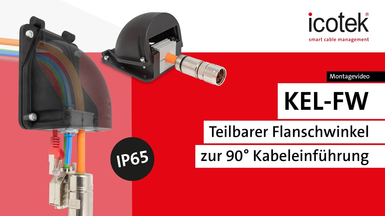 KEL-FW Teilbarer IP65 Flanschwinkel zur 90° Kabeleinführung | Montage | icotek - YouTube