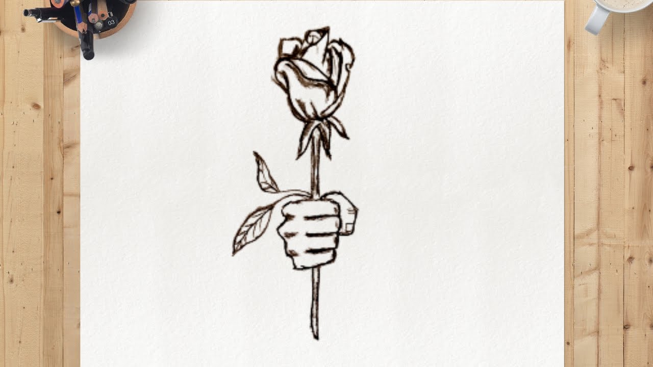 LOVE Drawing, Hand Holding A Rose, Easy Rose Flower in Hand Sketch ...