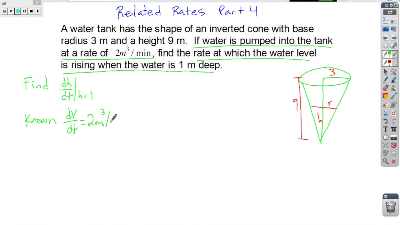 Related Rates Part 4 cone - YouTube