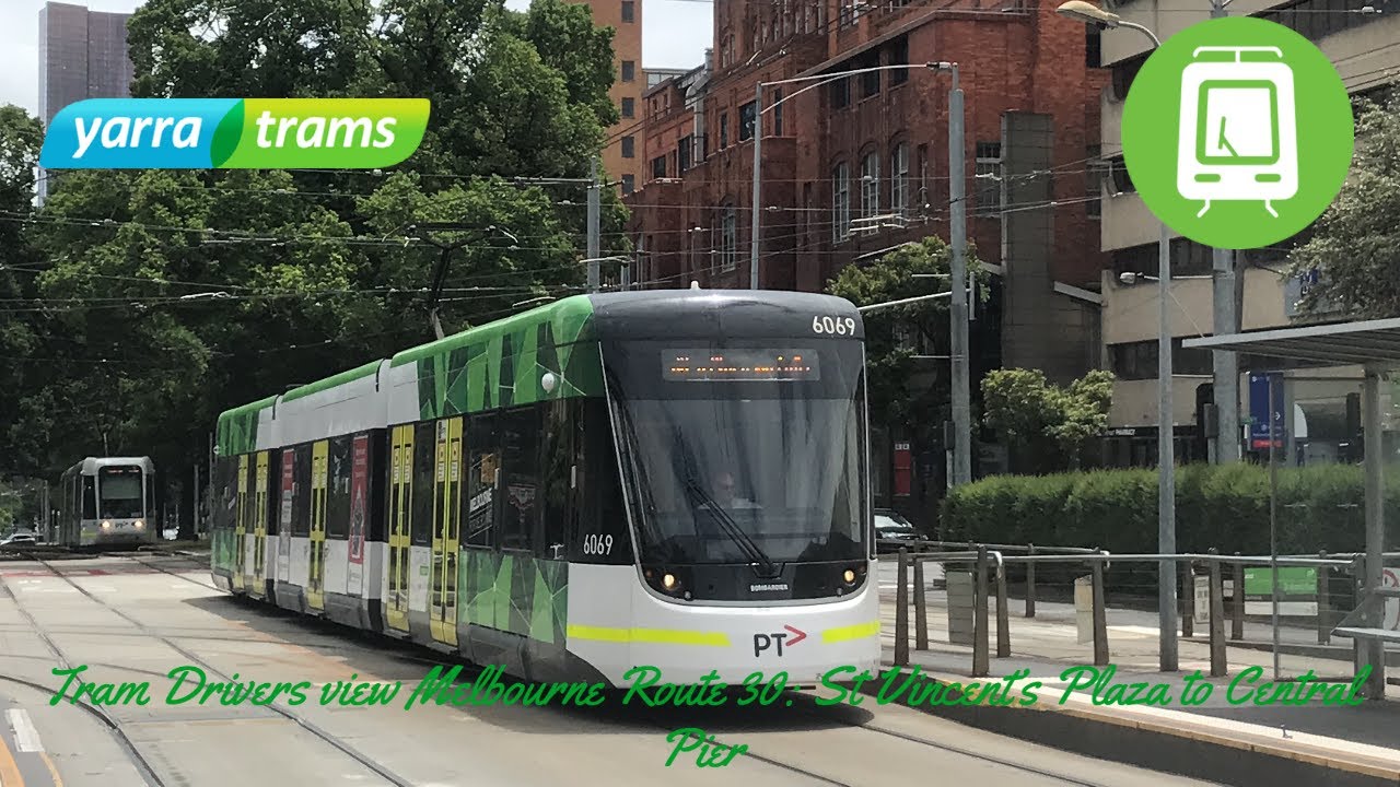 Tram Driver's view Melbourne Route 30 St Vincent's Plaza to Central ...
