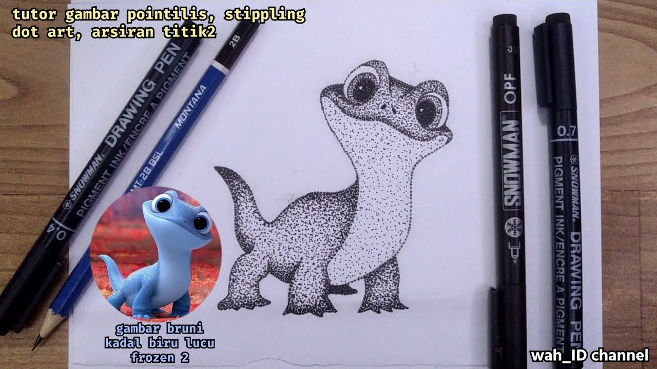 gambar kadal biru lucu | teknik pointilis | stippling | dott art ...