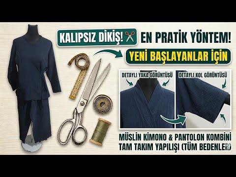 Dikişe Yeni Başlayanlar İçin Kalıpsız Çok Kolay Müslin Gömlek Dikimi | İki Parçalı Takım Yapımı ✂️✨